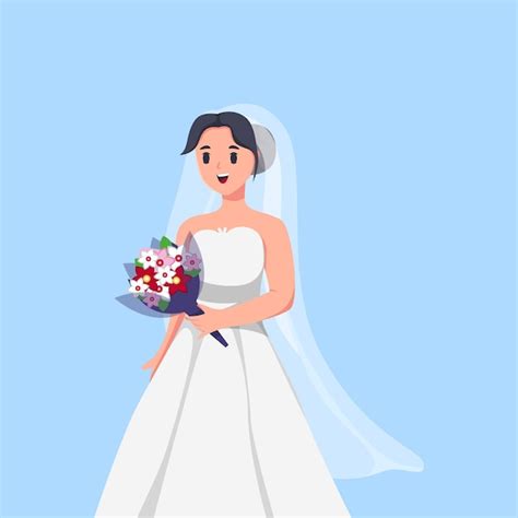 미녀 신부 웨딩 캐릭터 디자인 일러스트 레이션 프리미엄 벡터