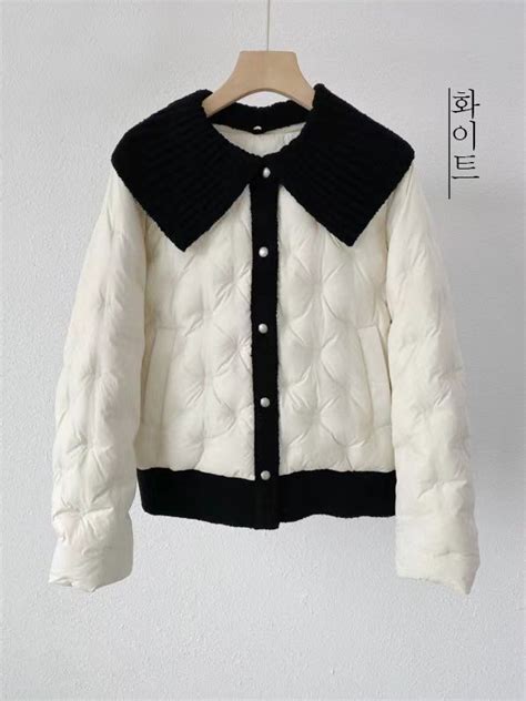 겨울 숏패딩 자켓 니트 넥라인 자수 구스다운 헬로마켓