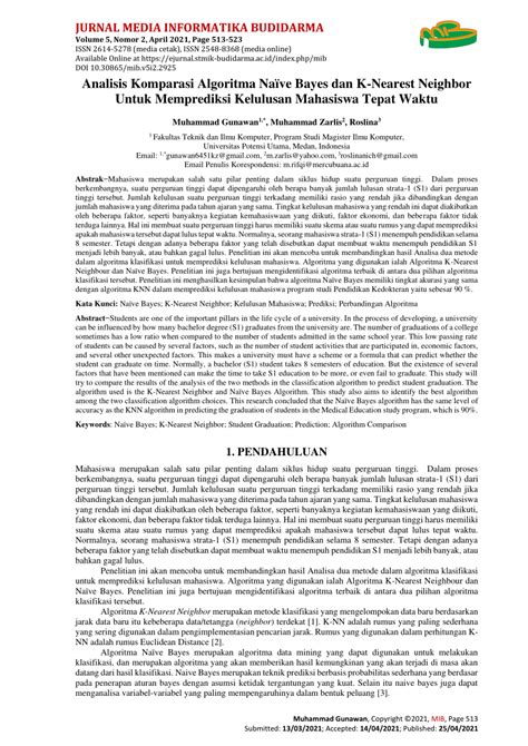 Pdf Analisis Komparasi Algoritma Naïve Bayes Dan K Nearest Neighbor