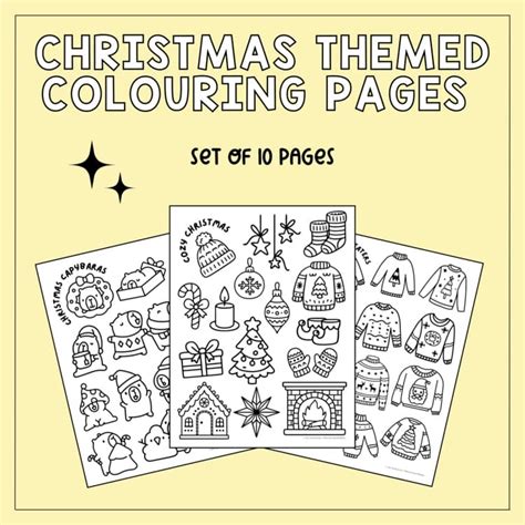 Christmas Themed Colouring Pages Set Of 10 Cute And Cozy Xmas Colouring