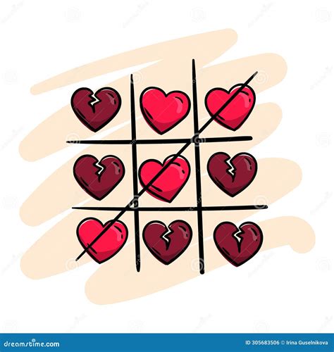 Tic Tac Toe Game With Pink Hearts And Broken Hearts Stock Vector Illustration Of Succeed