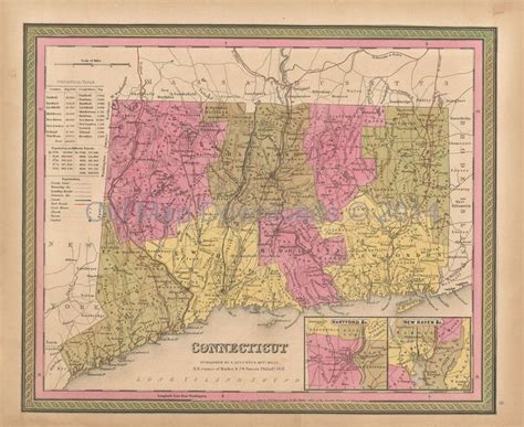 Connecticut Ct State Old Map Mitchell 1847 Digital Image Scan Download