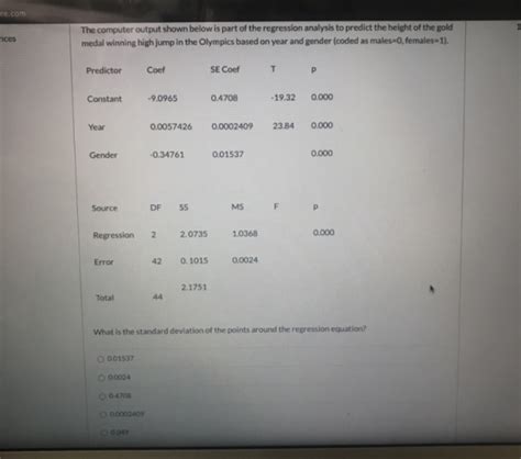 nces the computer output shown below is part of the regression