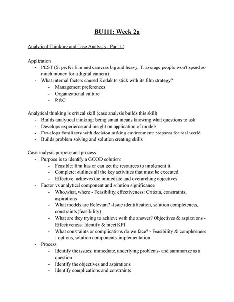 Bu111 Week 2a Week 2 Lecture Notes Bu111 Week 2a Analytical