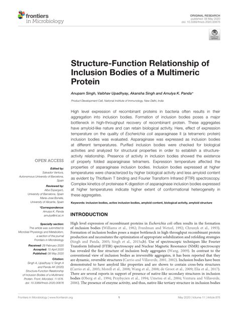 Pdf Structure Function Relationship Of Inclusion Bodies Of A Multimeric Protein