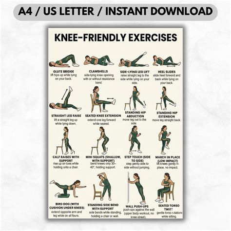 Knee Friendly Exercises Poster Low Impact Home Workout Chart