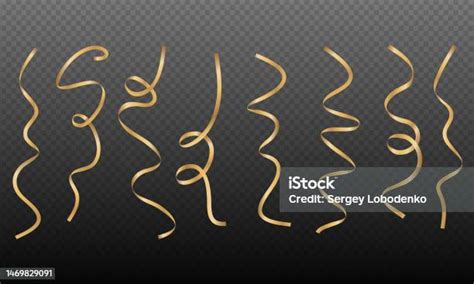 골드 곱슬 리본 사문석 색종이 황금 깃발은 투명한 배경에 설정되어 있습니다 다채로운 디자인 장식 파티 휴일 이벤트 카니발 어린이