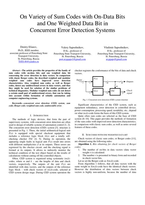 Pdf On Variety Of Sum Codes With On Data Bits And One Weighted Data