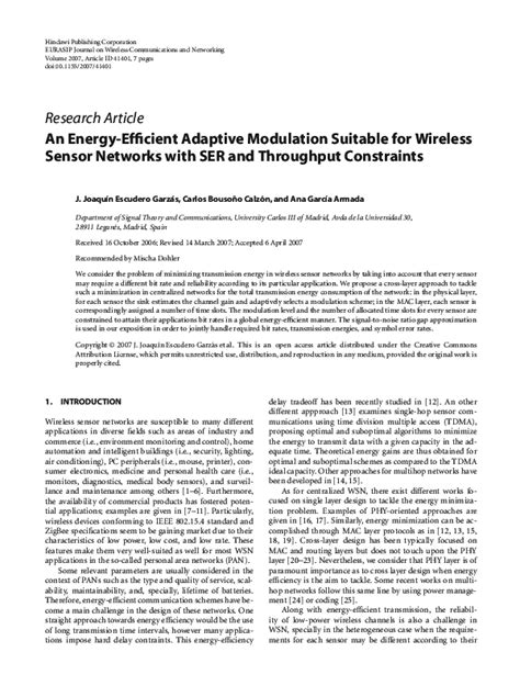 Pdf Energy Efficient Modulation For Sensor Networks