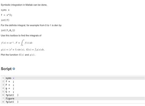 Solved Symbolic Integration In Matlab Can Be Done Syms X F
