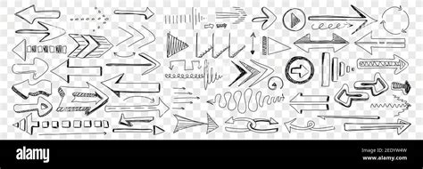 Arrows Of Different Shapes And Directions Doodle Set Collection Of Hand Drawn Arrows Left Right