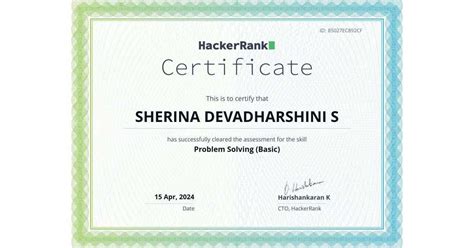 hackerrank skill certificate sherina devadharshini sekar