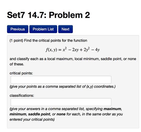 Solved Find The Critical Points For The Function Fx Y
