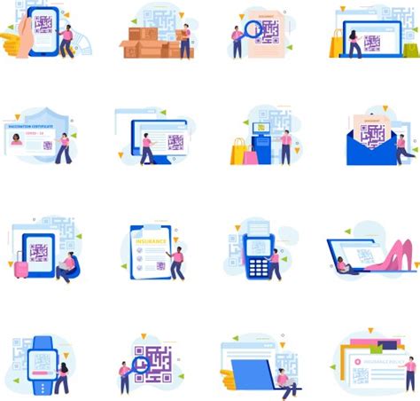 Qr Code Line Icons Vaccination Certificate Phone Vector Image