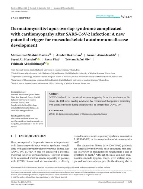 Pdf Dermatomyositis‐lupus Overlap Syndrome Complicated With Cardiomyopathy After Sars‐cov‐2