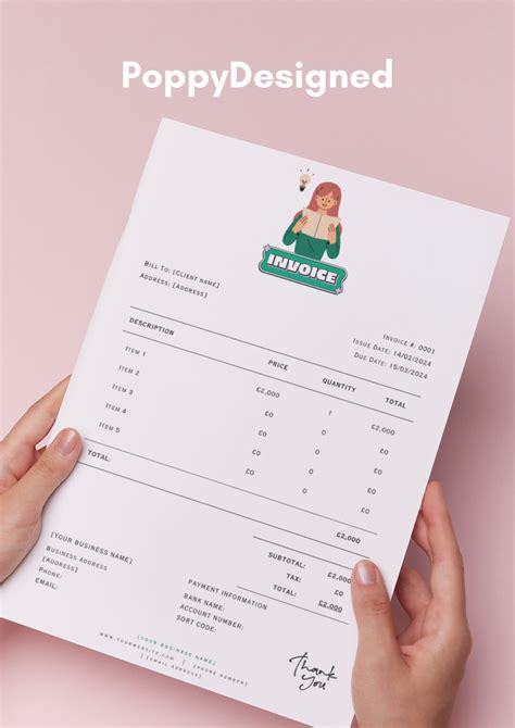 Cute Female Invoice Editable Template Small Business Business Invoice Services Invoice