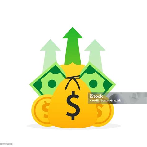현금 수입 아이콘입니다 예산 또는 이익 성장 회사의 자본을 늘리기위한 높은 화살표 비즈니스 주식 미래 기술에 대한 투자 벡터