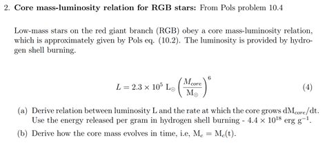 Solved 2 Core Mass Luminosity Relation For Rgb Stars From