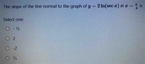 Solved The Slope Of The Line Normal To The Graph Of Y 2ln Sec X At X