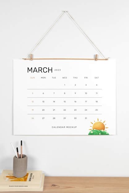 Premium Psd Wall Hanging Calendar Mock Up Design