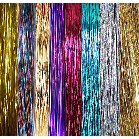 40 Hair Tinsel 600 Strands 8 Colors Sparkling Silver Purple Rainbow
