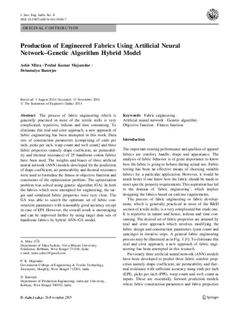 Pdf Production Of Engineered Fabrics Using Artificial Neural Network