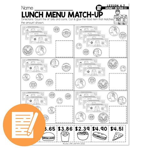 Lucky To Learn Math Count Money Beyond One Dollar Lesson 47 Independent Practice Lunch