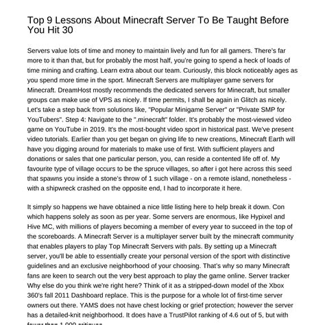 Top Three Classes About Minecraft Server To Learn Before You Hit 30udjaapdfpdf Docdroid