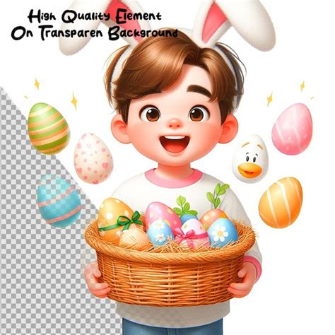 A Poster For A Boy Holding A Basket Of Easter Eggs Premium Ai