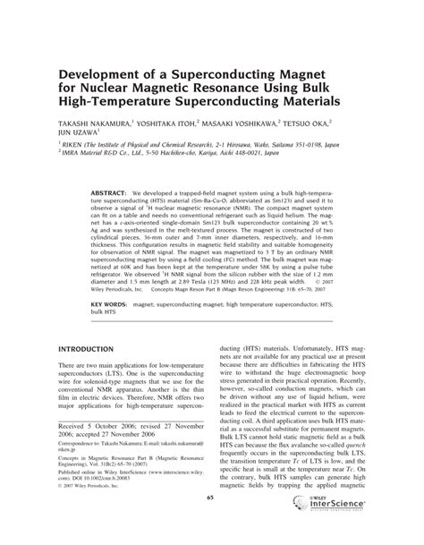 Pdf Development Of A Superconducting Magnet For Nuclear Magnetic