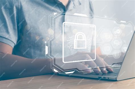 Premium Photo Data Security System Concept Business Man Use Laptop With Security Icon Screen