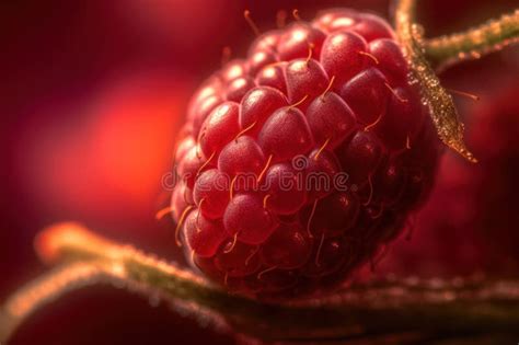 A Close Up Of A Raspberry On A Stem Generative Ai Image Stock