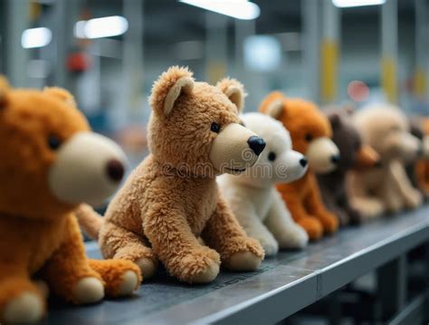Teddy Bears Moving On Assembly Line In Toy Factory Stock Illustration