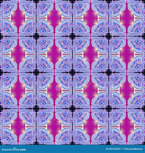 Geometric Seamless Floral Symmetrical Pattern In Blue And Purple Colors Tile Texture Stock