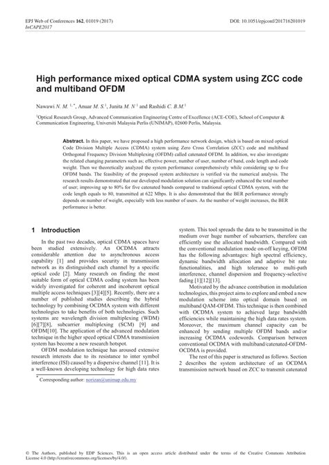 Pdf High Performance Mixed Optical Cdma System Using Zcc Code And