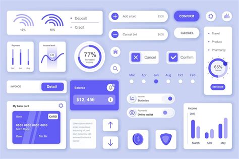 User interface elements set for Banking mobile app or web. Kit template with HUD, financial ...