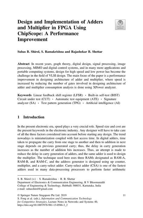 pdf design and implementation of adders and multiplier in fpga using