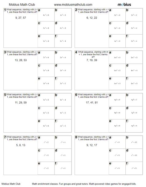 free worksheet number sequences identify polynomial first terms