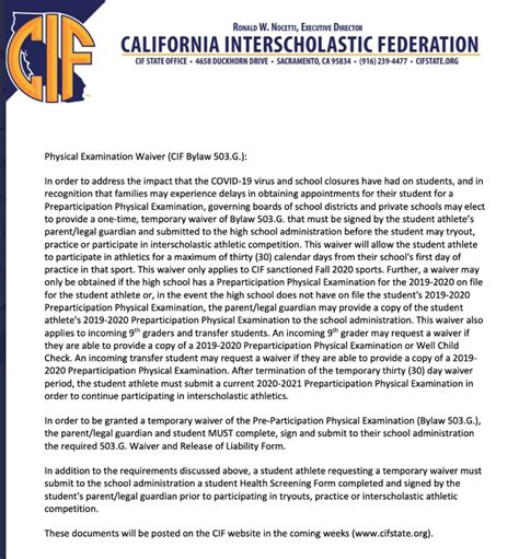 Cif Establishes Physical Examination Waiver For Fall Sports Kesq