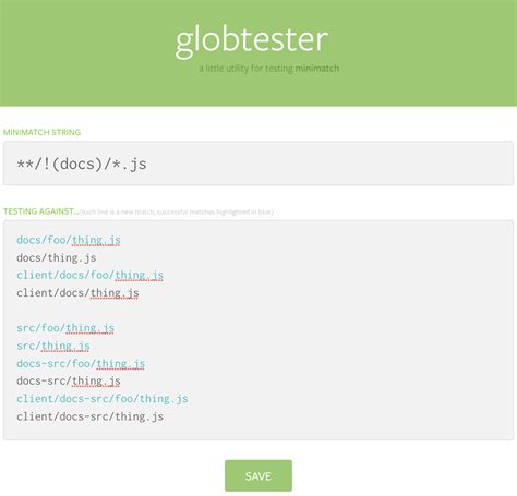 javascript how to write a single minimatch glob that matches all js