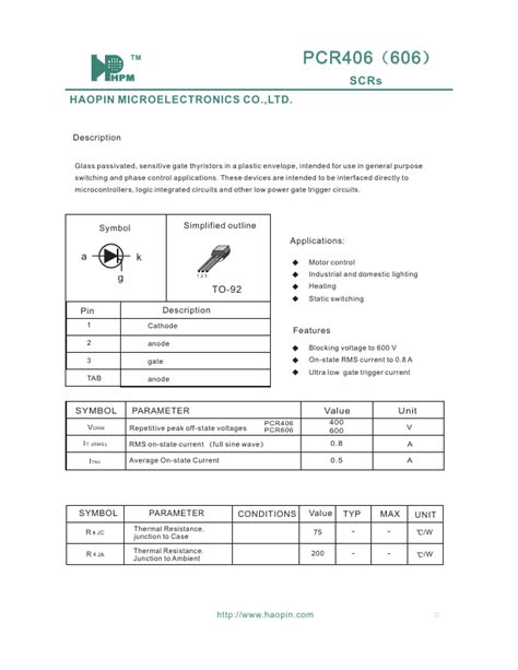PCR406 Datasheet PDF (HAOPIN) - SCRs