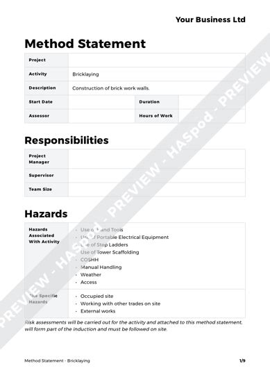 Bricklaying Method Statement Template Haspod