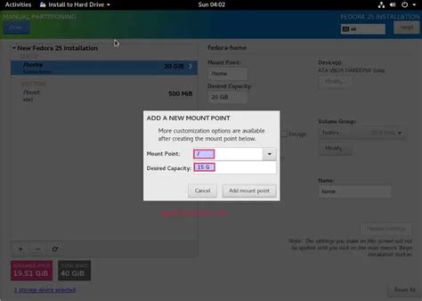 Slash Partition Fedora LinuxTechi