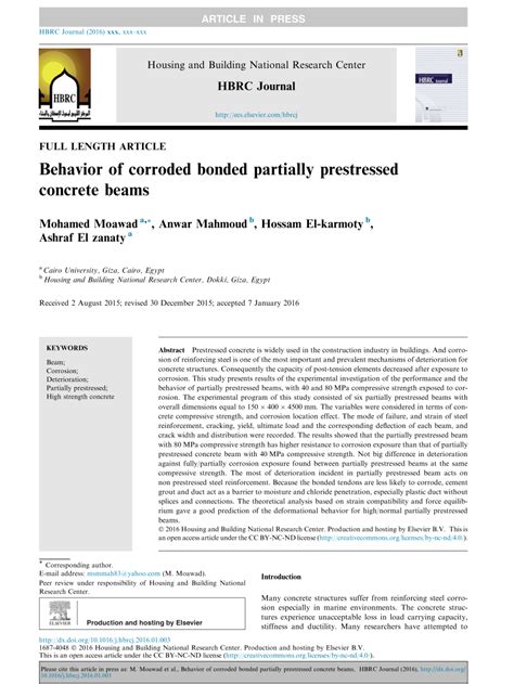 Pdf Behavior Of Corroded Bonded Partially Prestressed Concrete Beams