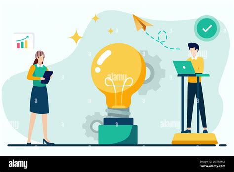 Flat Design Vector Illustration Concept Of Teamwork And Brainstorming With Light Bulb And
