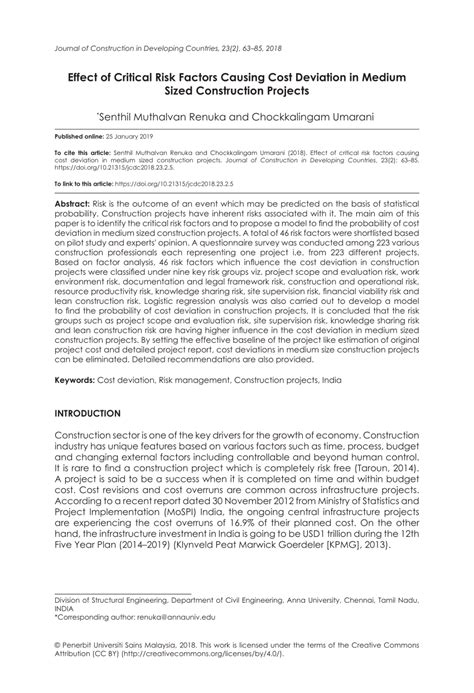 Pdf Effect Of Critical Risk Factors Causing Cost Deviation In Medium Sized Construction Projects