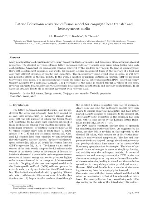 Pdf Lattice Boltzmann Advection Diffusion Model For Conjugate Heat Transfer In Heterogeneous Media