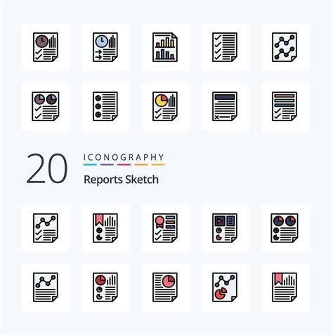 20 Reports Sketch Line Filled Color Icon Pack Like Page Data Page Ribbon Page 18572519 Vector