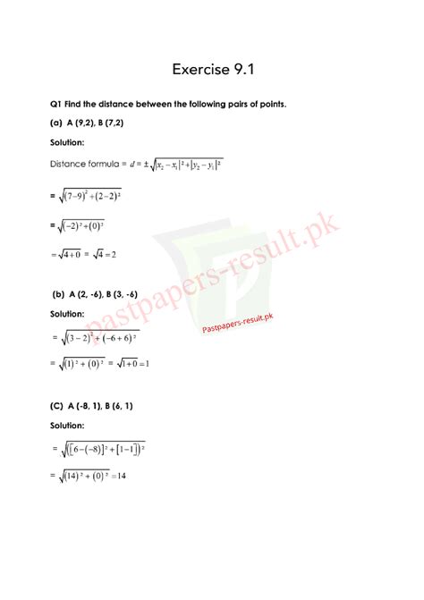 Solution Introduction To Coordinate Geometry Exercise 9 1 Notes