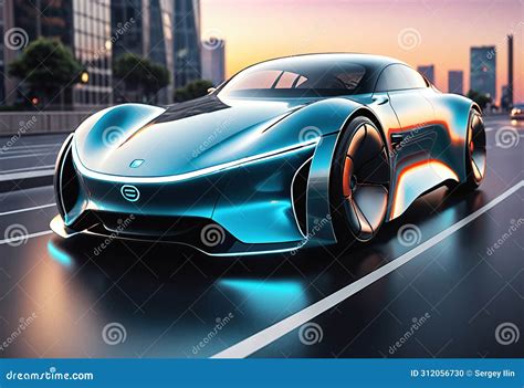 Futuristic Electric Car Generative Ai Stock Illustration
